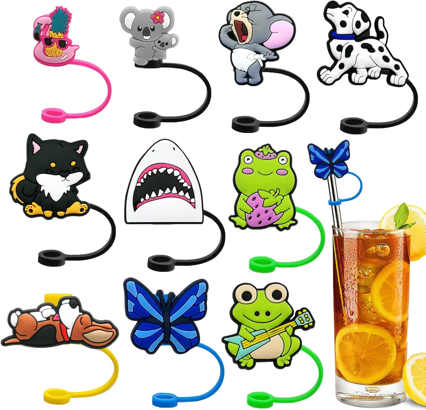 Amazon.com: 10Pcs Straw Covers Cap, Cute Animals Soft Silicone Straw ...