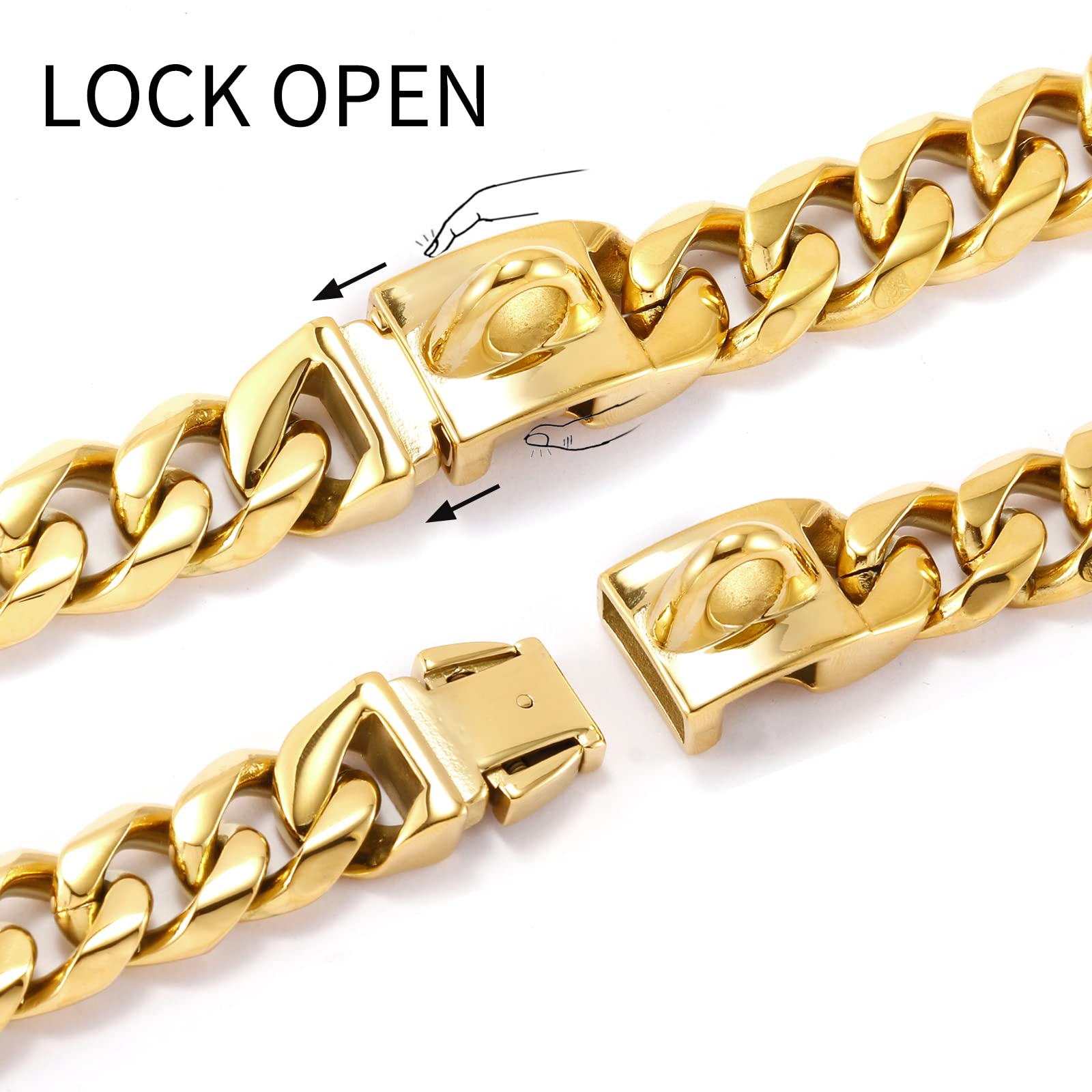 CaptainSteeL Stainless Steel Cuban Dog Collar, 19mm Wide Medium/Large ...