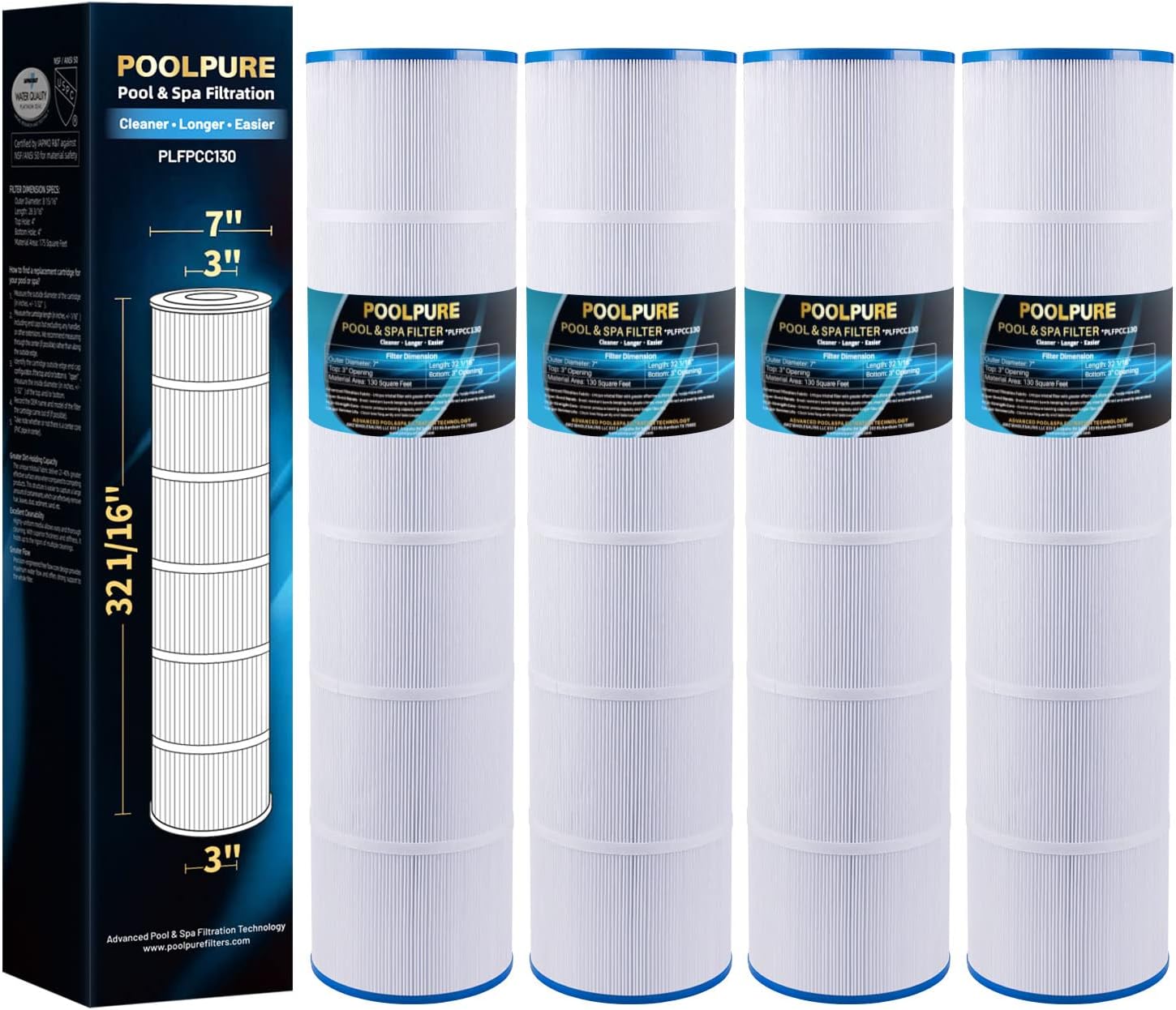 Amazon.com : POOLPURE PLFPCC130 Pool Filter Replaces Pentair CCP520 ...