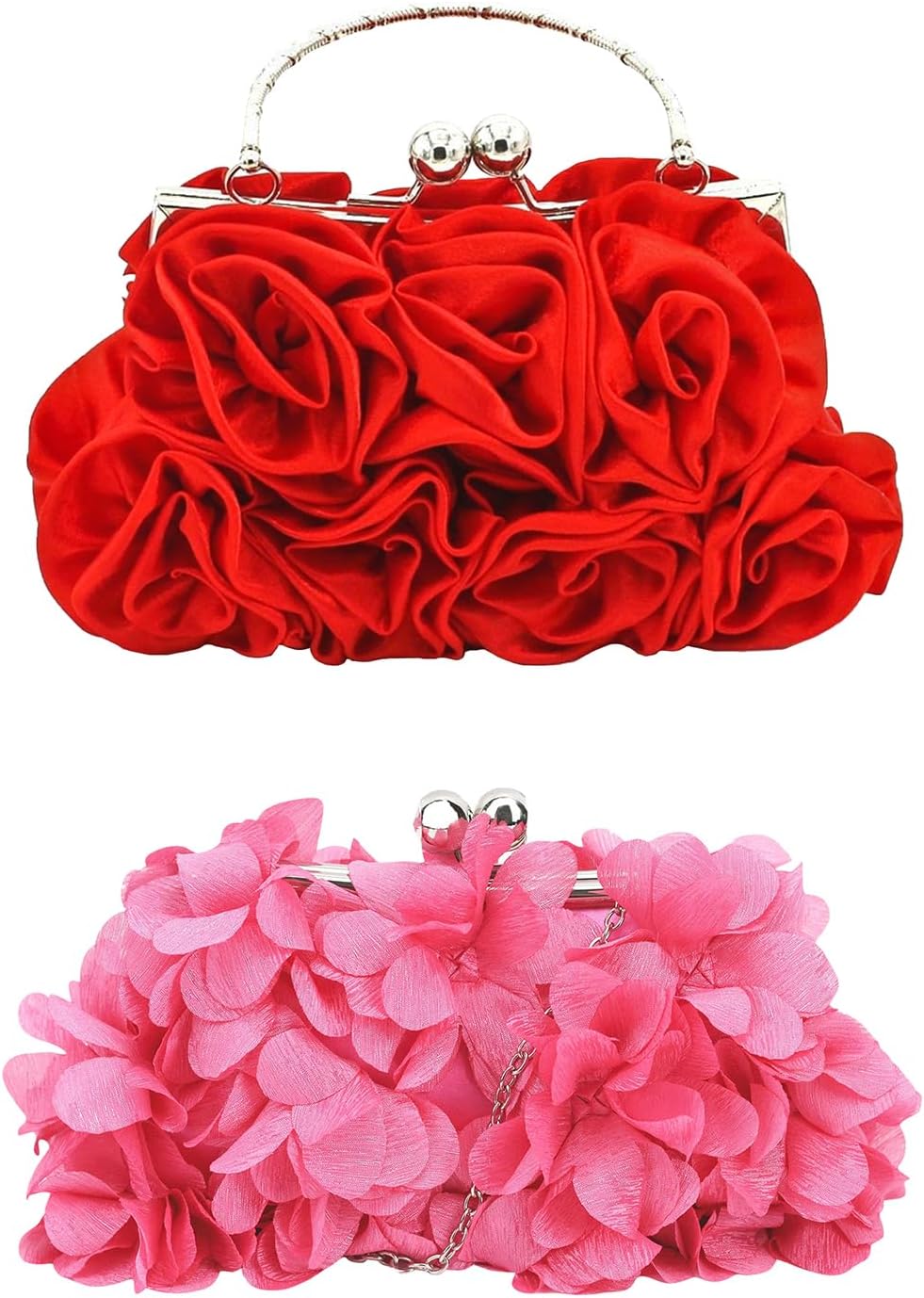 JAMBHALA 2 Pcs Clutch Evening Handbags Floral Satin Purses Small Clutch ...