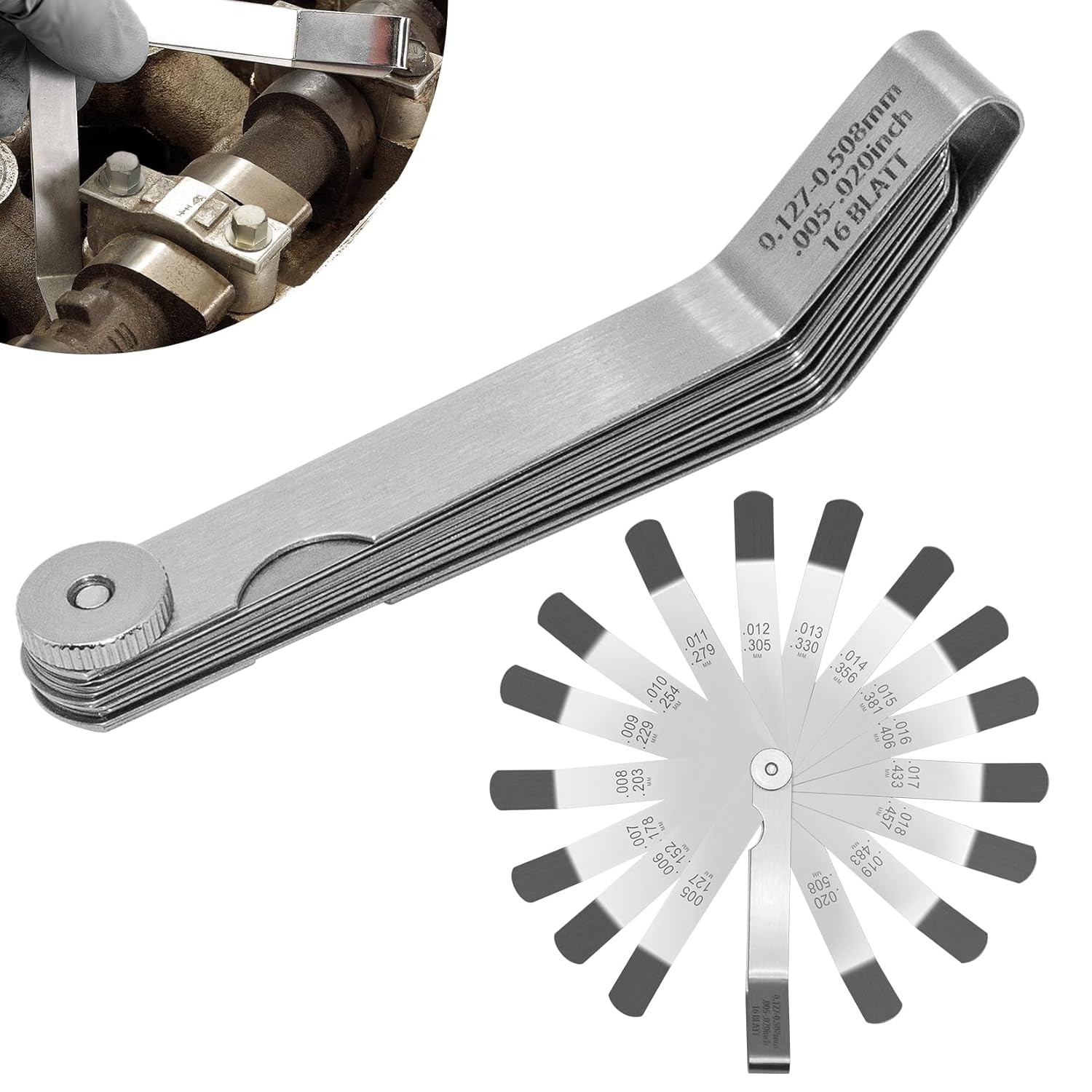 Amazon.com: Bedalio A309 Offset Feeler Gauge Set, 16-Blades Valve Tappet Gauge/Feeler Blade with ...