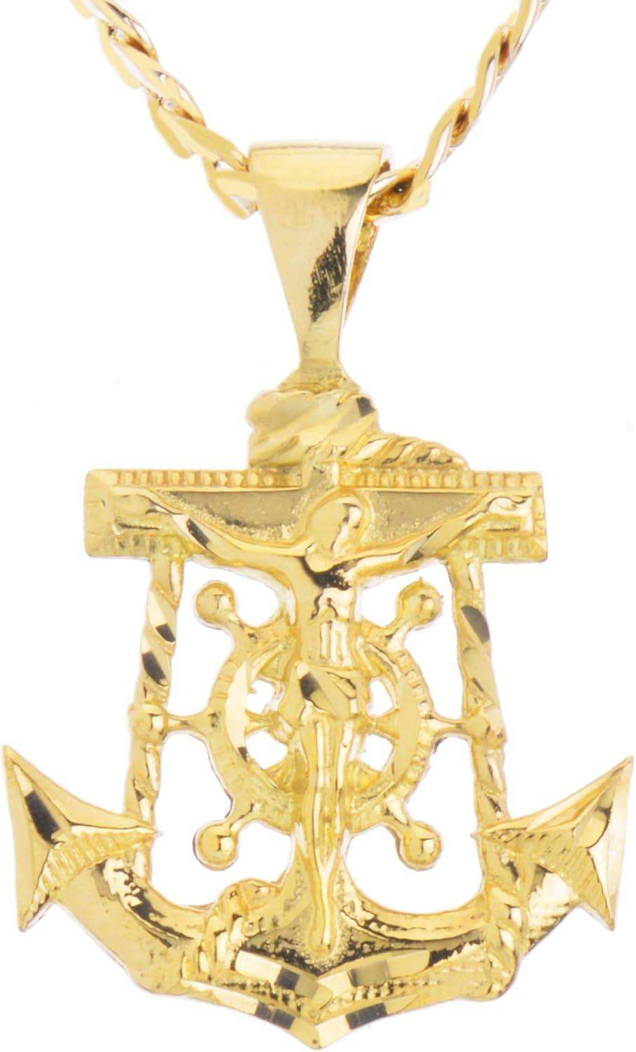 metaltree98 Solid Gold Plated Anchor Jesus Diamond Cut Pendant 20 ...