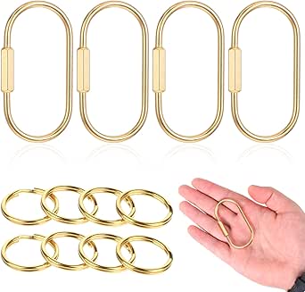 Xthrotsenk 4 Pcs Brass Screw Lock Keychain with 8 Rings Gold Screw Lock ...