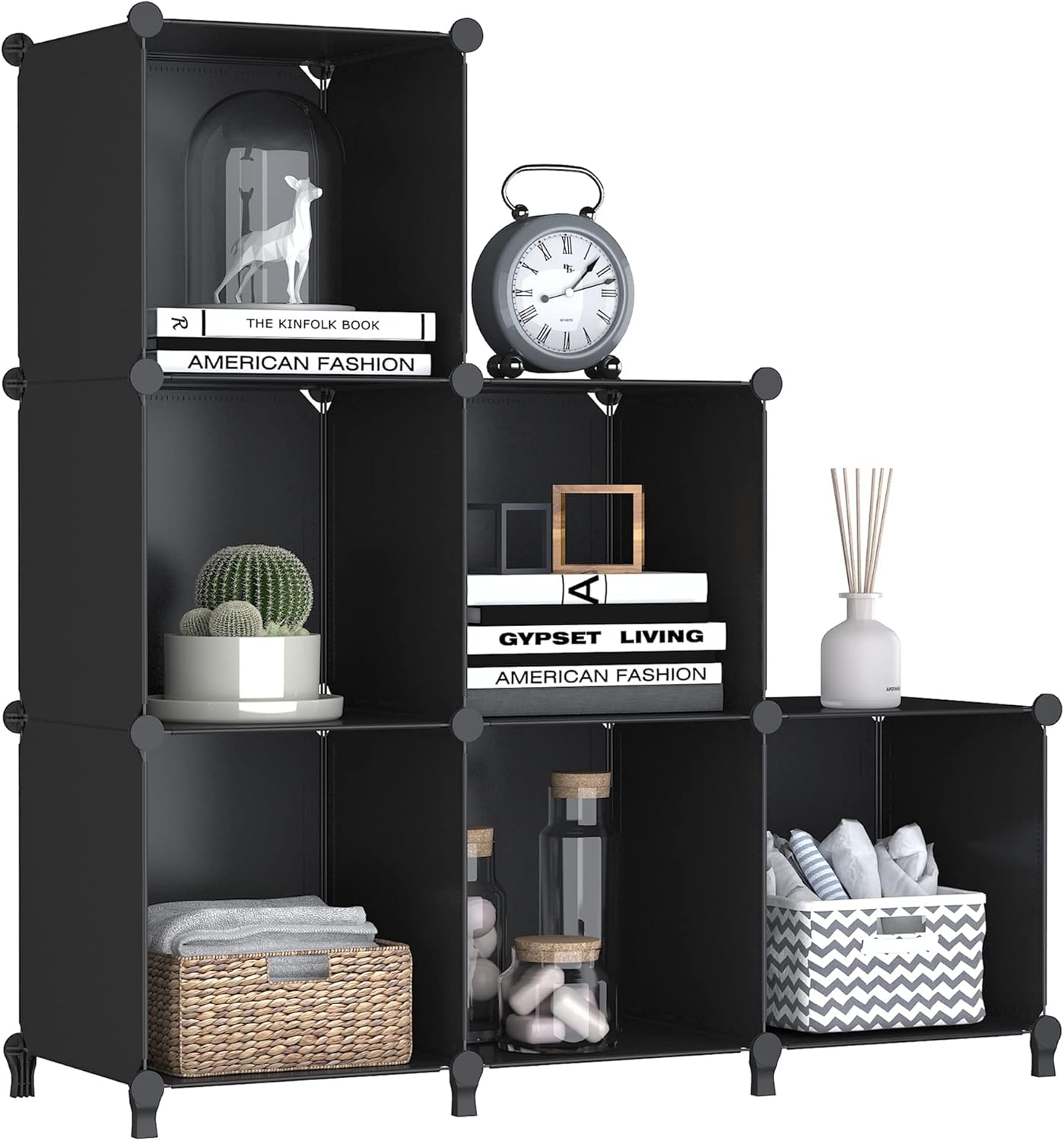 FUNLAX Cube Bookshelf, 6 Cube Storage Unit Bookcase Portable Shelf ...