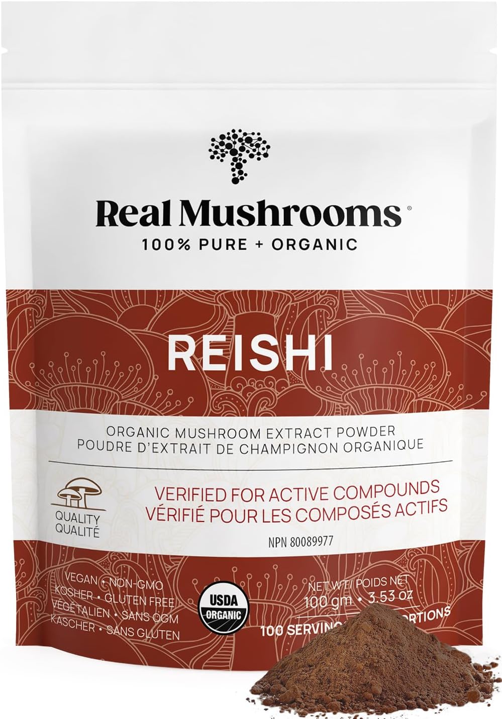 Real Mushrooms Reishi Powder - Organic Mushroom Extract Supplement with ...