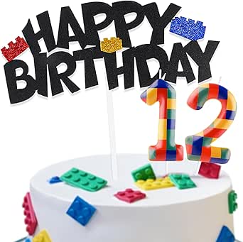 Amazon.com: Building Block Cake Decorations with Happy 12th Birthday ...