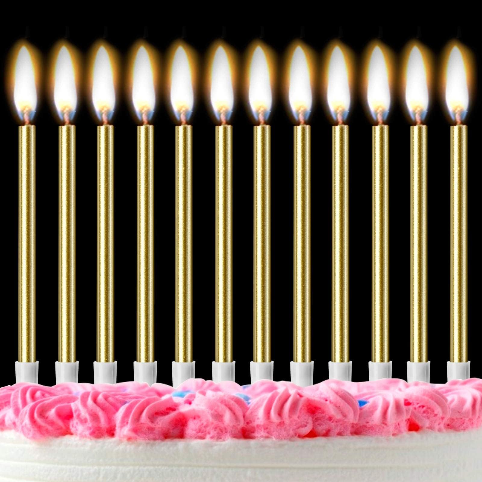 Gold Birthday Candles for Cakes,12 Pieces Metallic Glitter Cake Candles ...