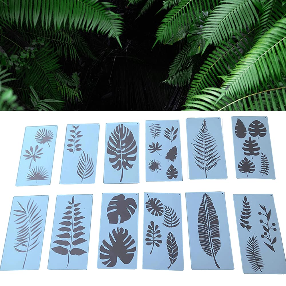 Buy 12 Pcs Tropical Leaf Stencils for Painting on Wood, Reusable Palm ...