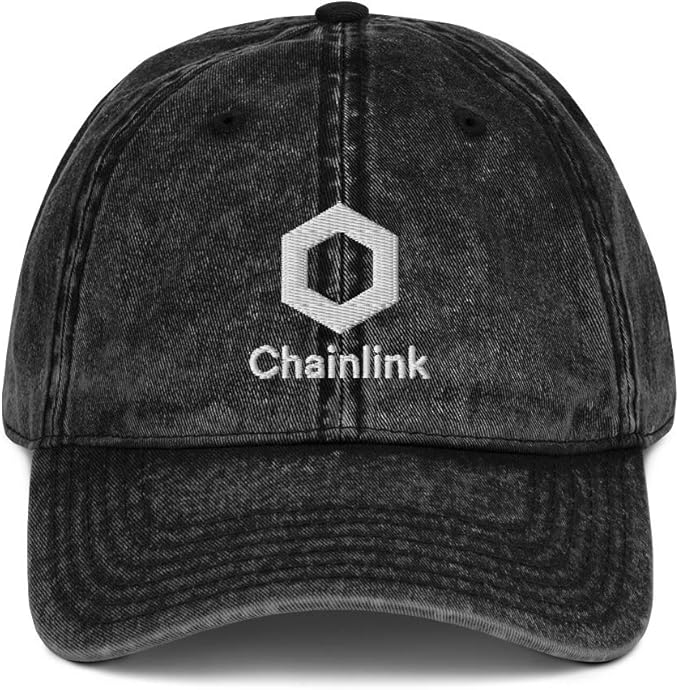 Chainlink Hat (Embroidered Vintage Cotton Twill Cap) Link Crypto Black ...