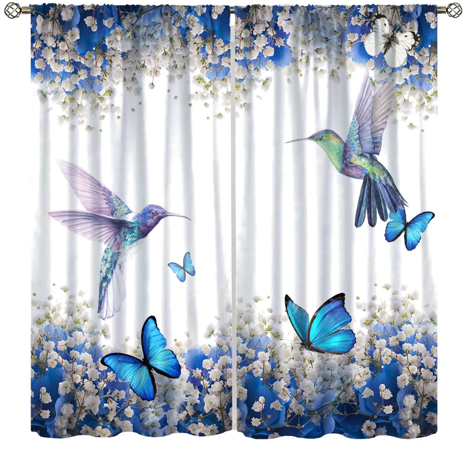 Amazon.com: XBDDZSW Hummingbird Flower Curtains Watercolor Spring ...