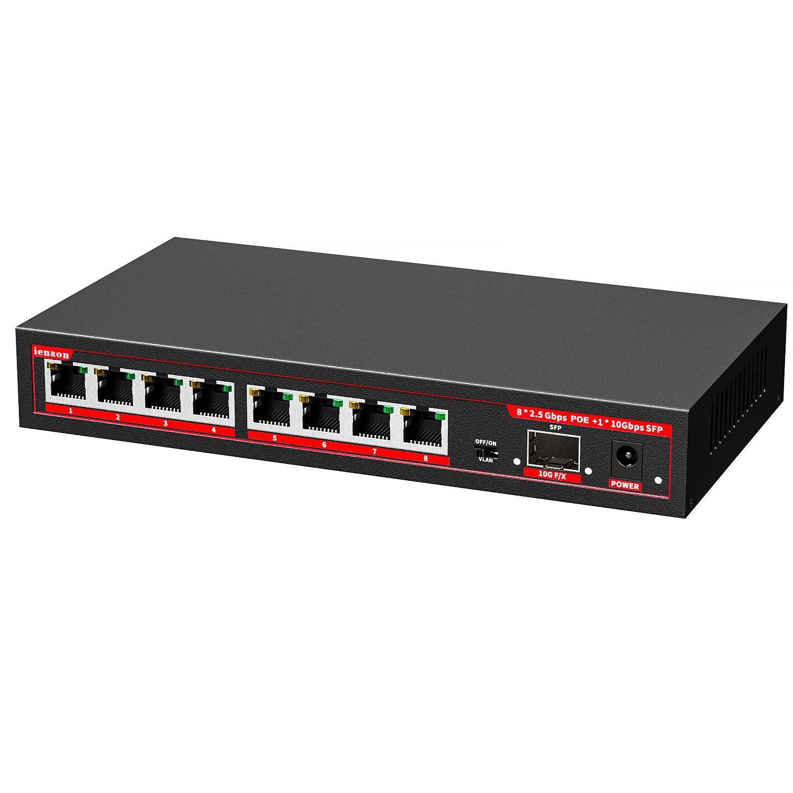 ienRon 9 Port 2.5G PoE Switch, 8 x 2.5G Base-T PoE Ports with 1 x 10G ...