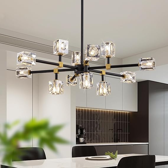OKES Black Crsytal Chandelier,Sputnik Chandeliers with 12-Lights,Modern ...