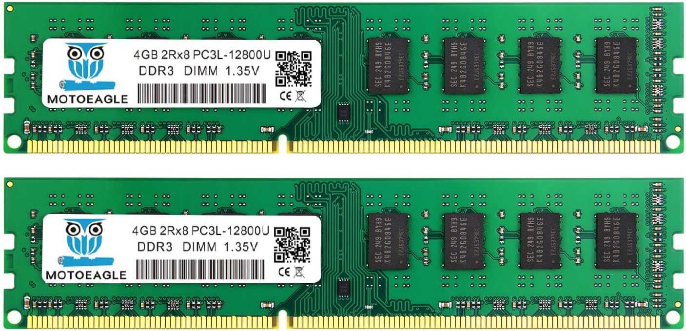 Motoeagle 8GB Kit (2x4GB) PC3L-12800U-11 Desktop Memory 2RX8 DDR3L 1600 ...