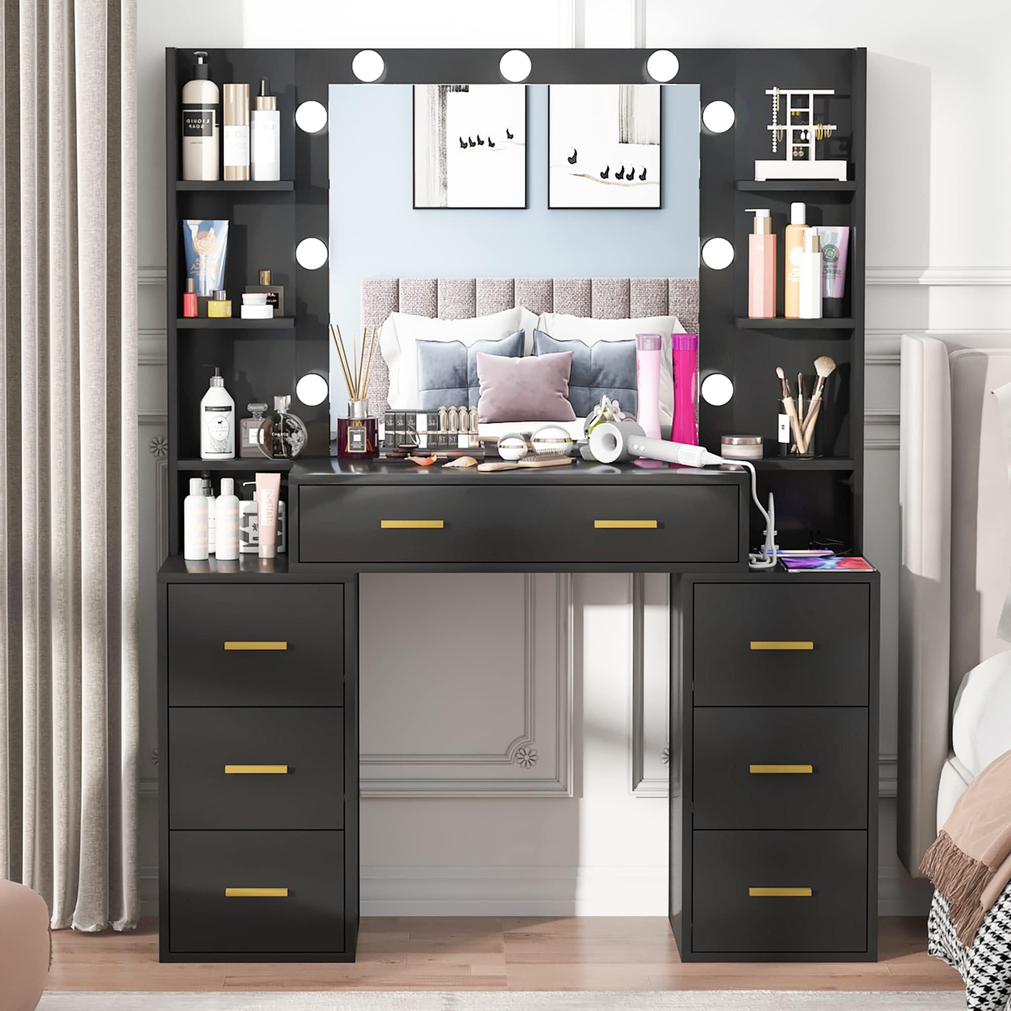 Amazon.com: PAKASEPT Vanity Set with Lighted Mirror, Dressing Table ...