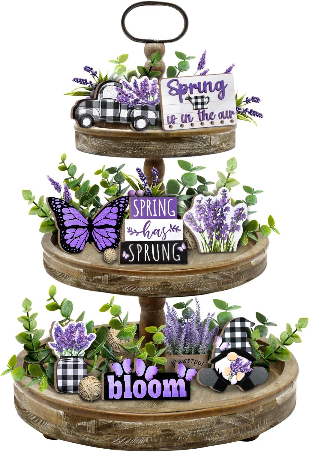 Amazon.com: Uruney Spring Tiered Tray Decor, Lavender Farmhouse Tray ...