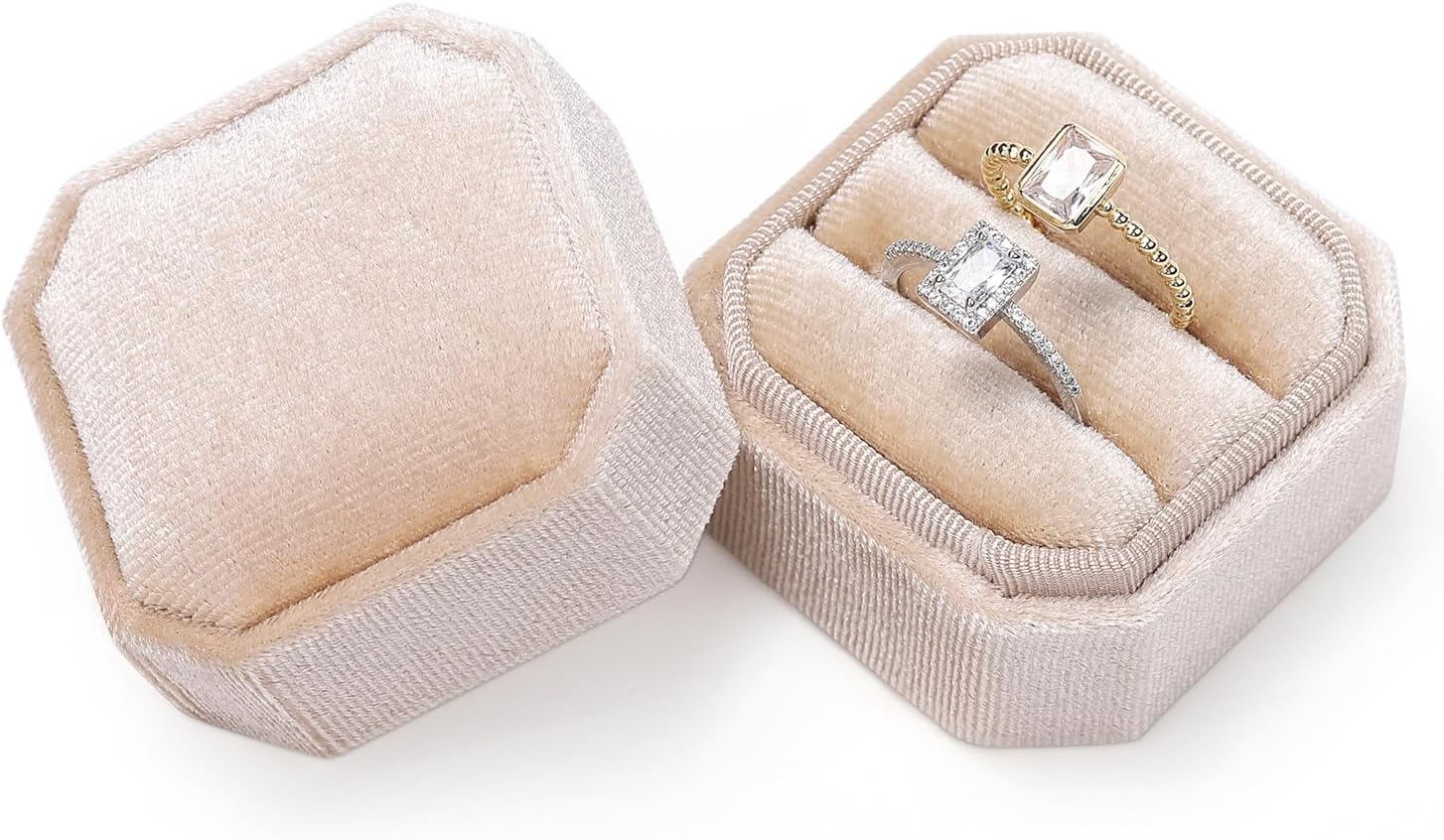 Amazon.com: JIDUO Velvet Ring Box for Proposal 3 Slots Octagon Wedding ...