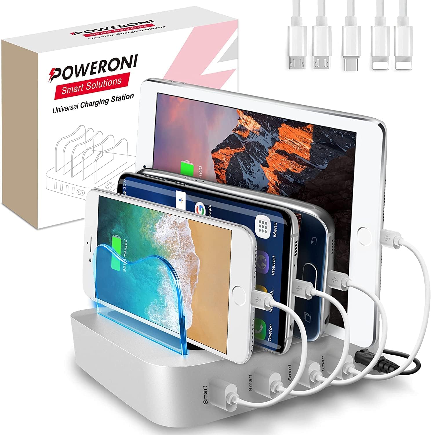 Amazon.com: Poweroni 4 Port USB Charging Station - Fast Charging Dock ...