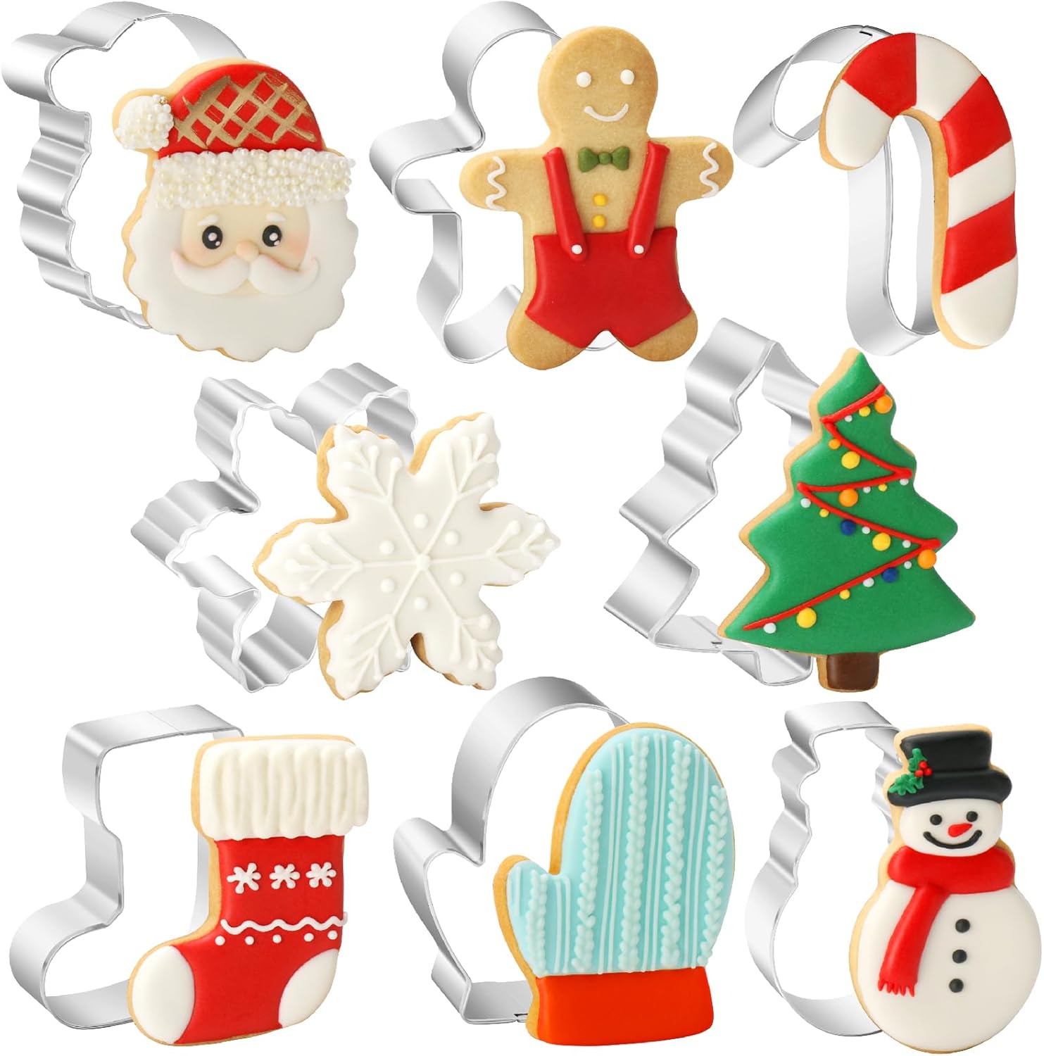 Amazon.com: 8PCS Christmas Cookie Cutters Set, Stainless Steel Metal Winter Holiday Cookie ...