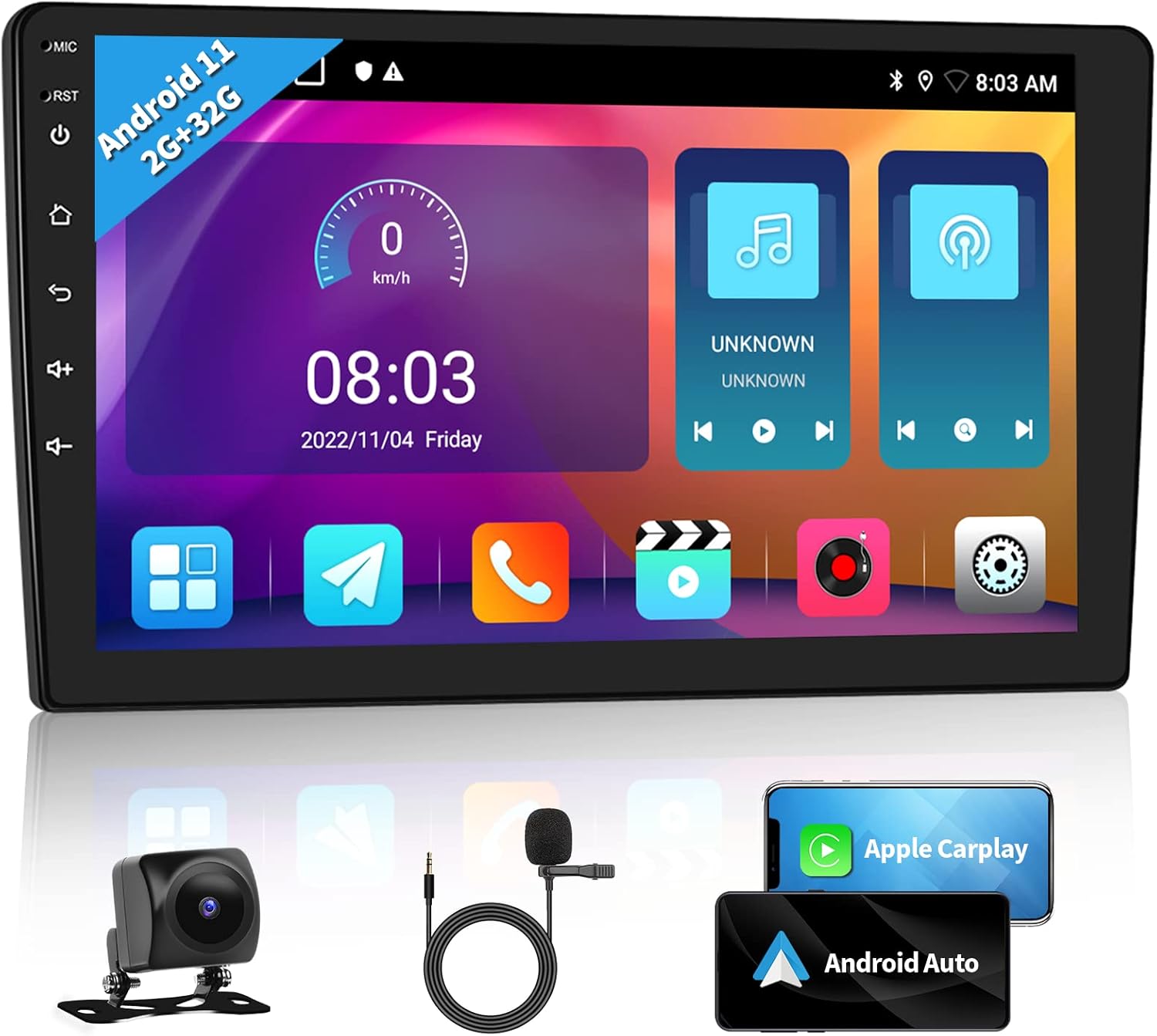 Amazon.com: [2G+32G] Estéreo de coche Android 11 de doble DIN de 9 ...
