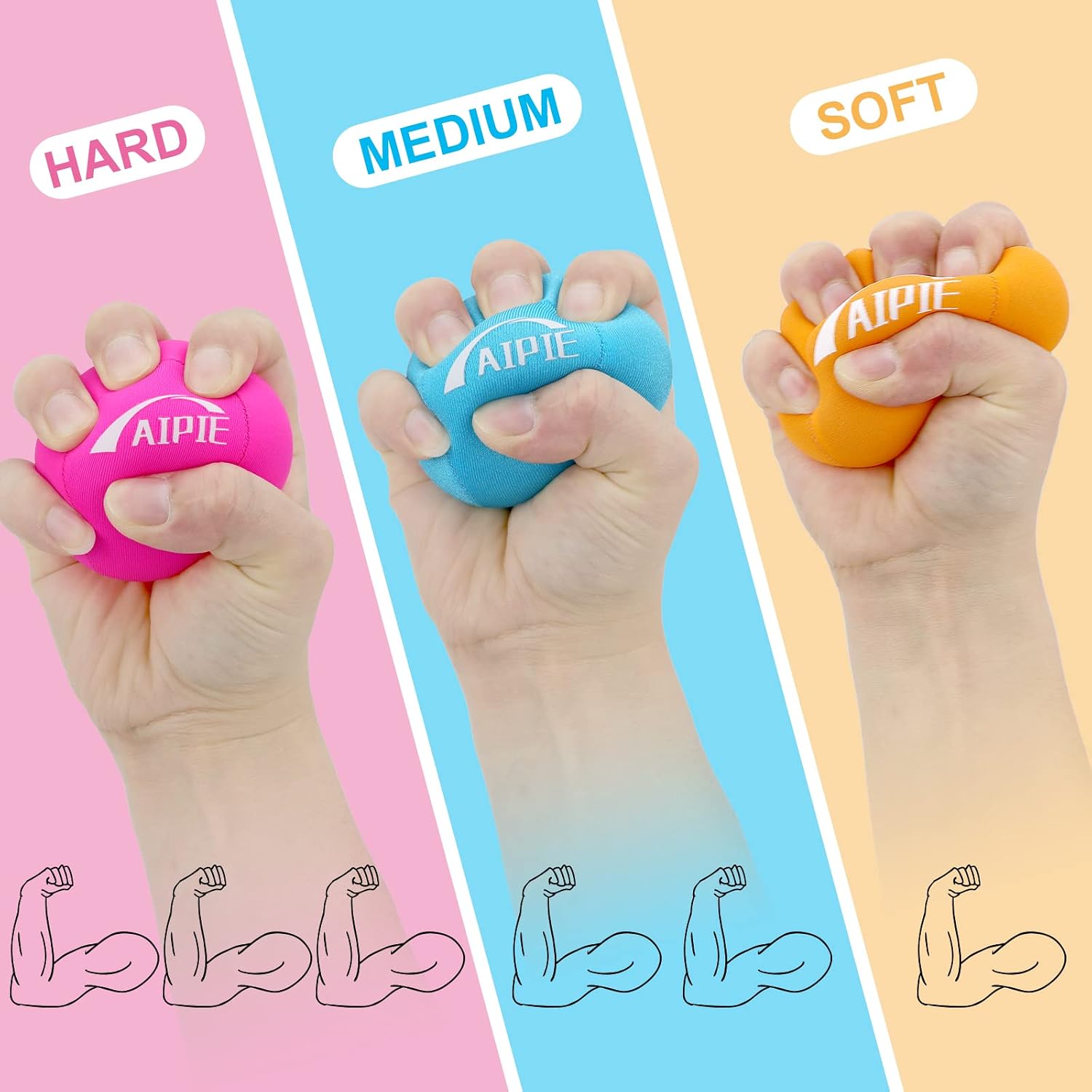 AIPIE 3 Stress Ball Hand Strength Trainer Physiotherapy 1 Soft 1 Medium ...