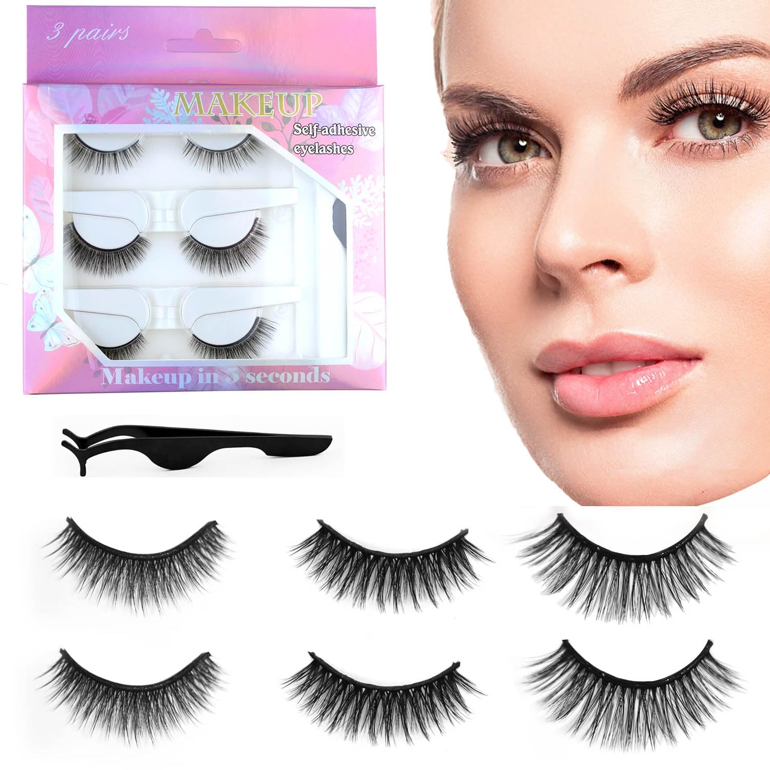 Amazon.com: CEZNUD 3 Styles Reusable Self Adhesive Eyelashes, No ...