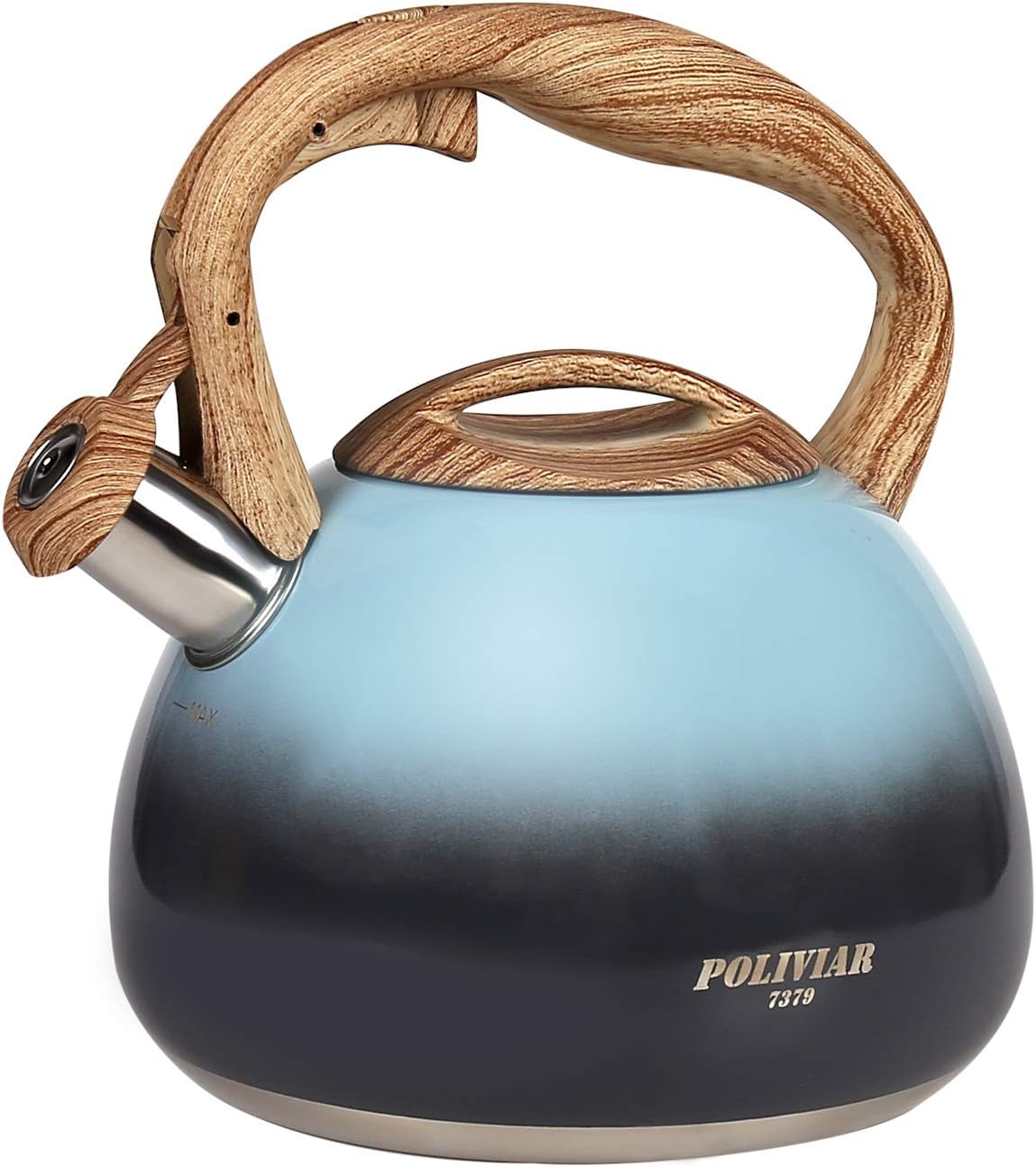 Amazon | POLIVIAR やかん 2.5L 笛吹きケトル ステンレス製 広口 ケトル 湯沸かし 木目調ハンドル タッチボタン 大容量 ...