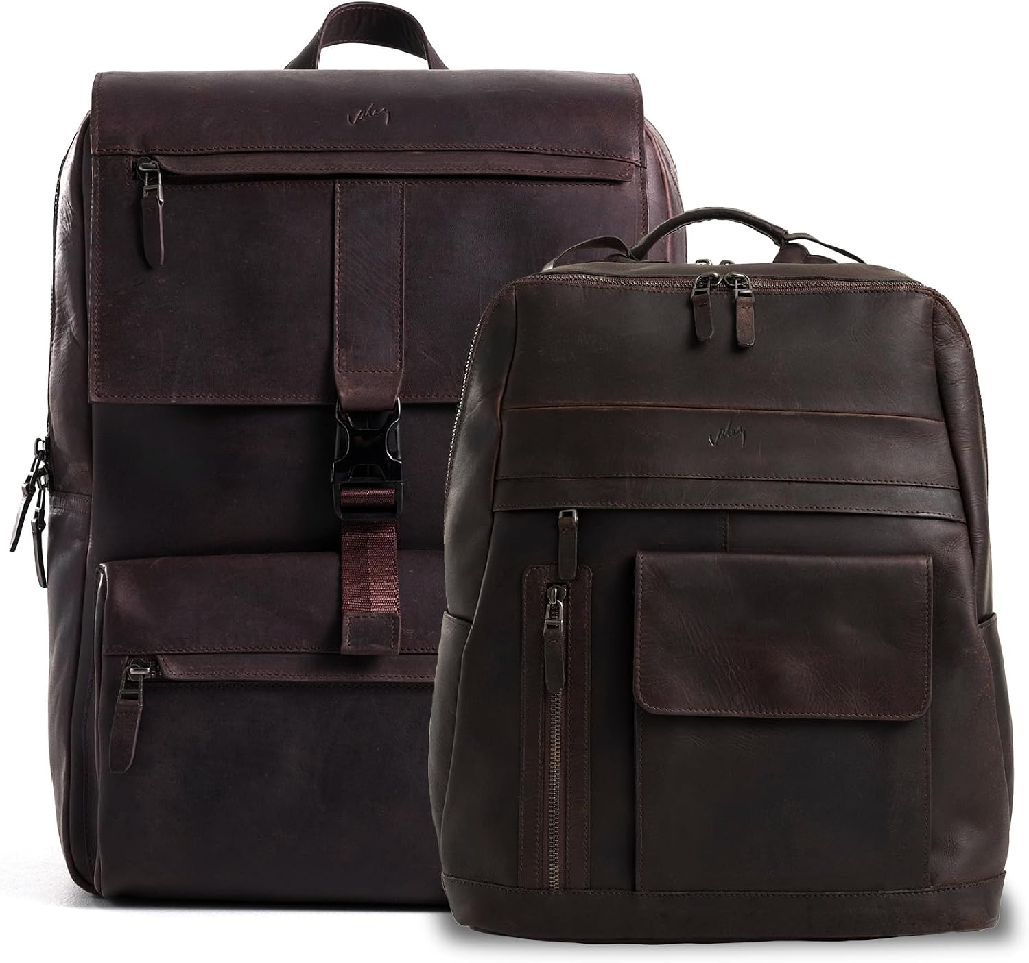 Amazon.com: VELEZ Dark Brown Top Grain Leather Backpack + Laptop Bag ...