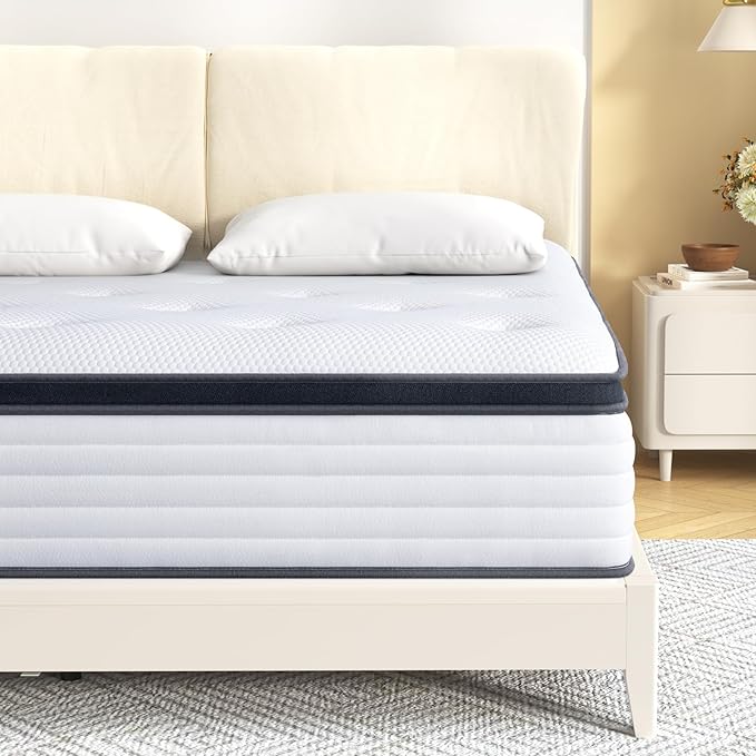 Queen Mattress, 12 Inch Spring Mattress in a Box with Gel Memory Foam ...