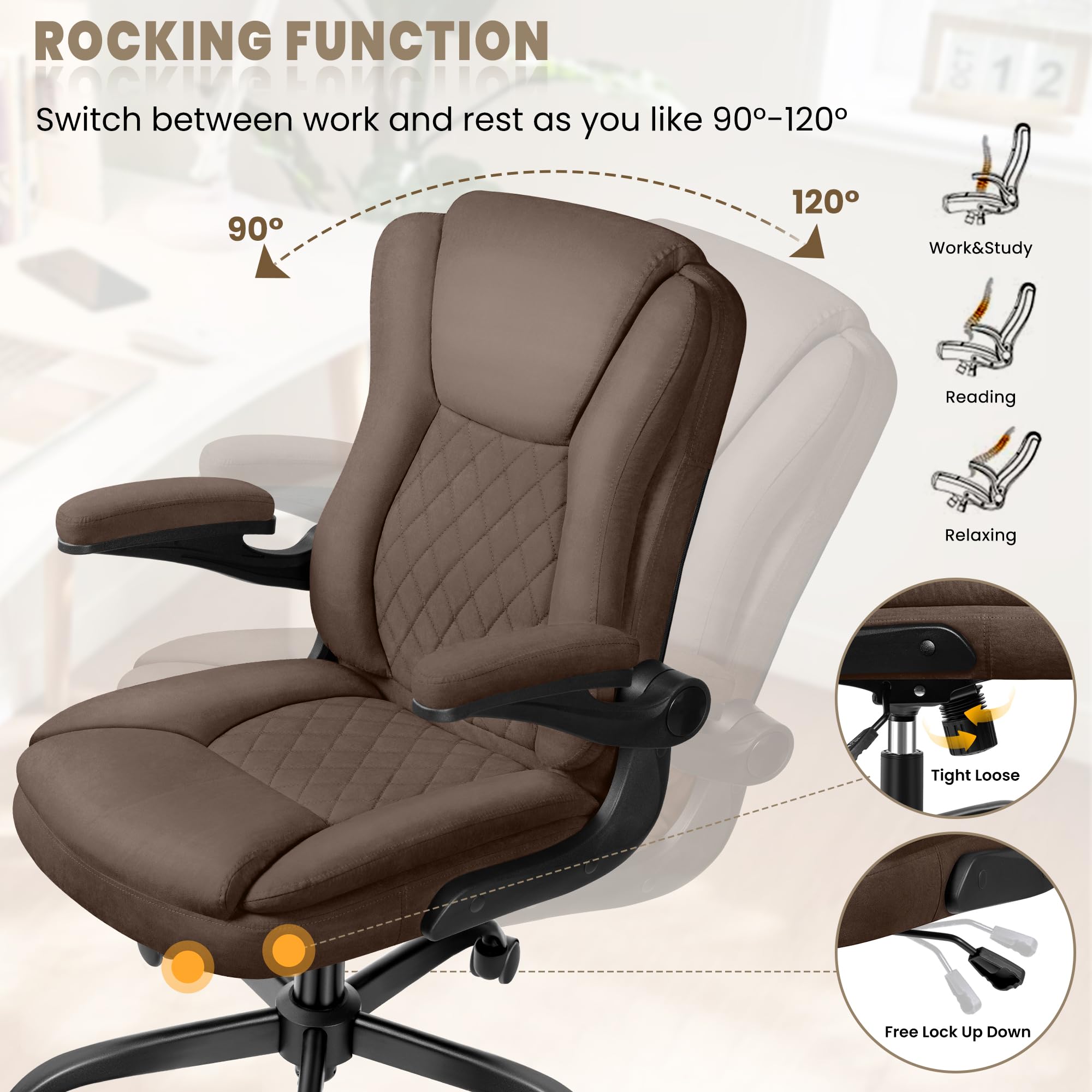 Brick Attic Executive Office Chair, Office Chair Ergonomic Suede Desk ...