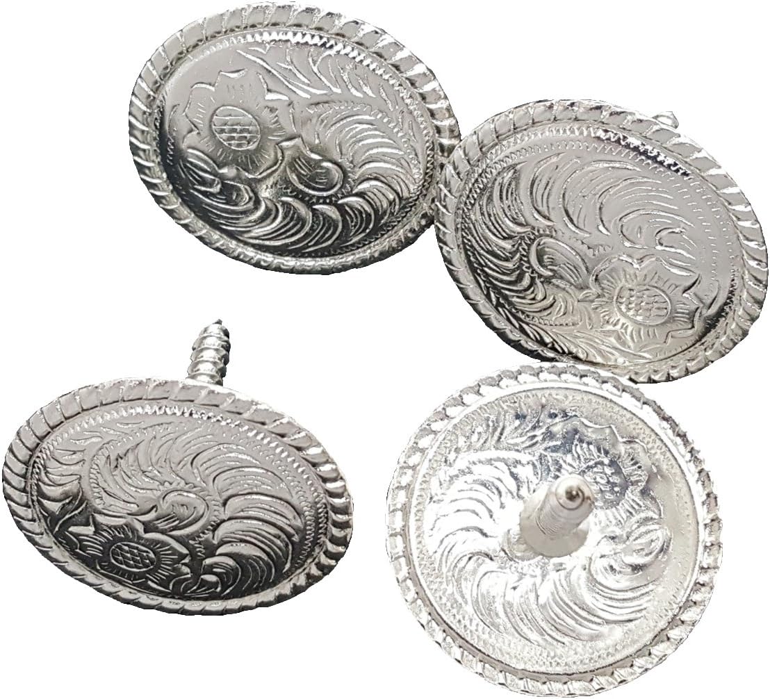 Amazon.com: Set of 4, 1" Western Saddle Bright Engraved Concho Wood ...