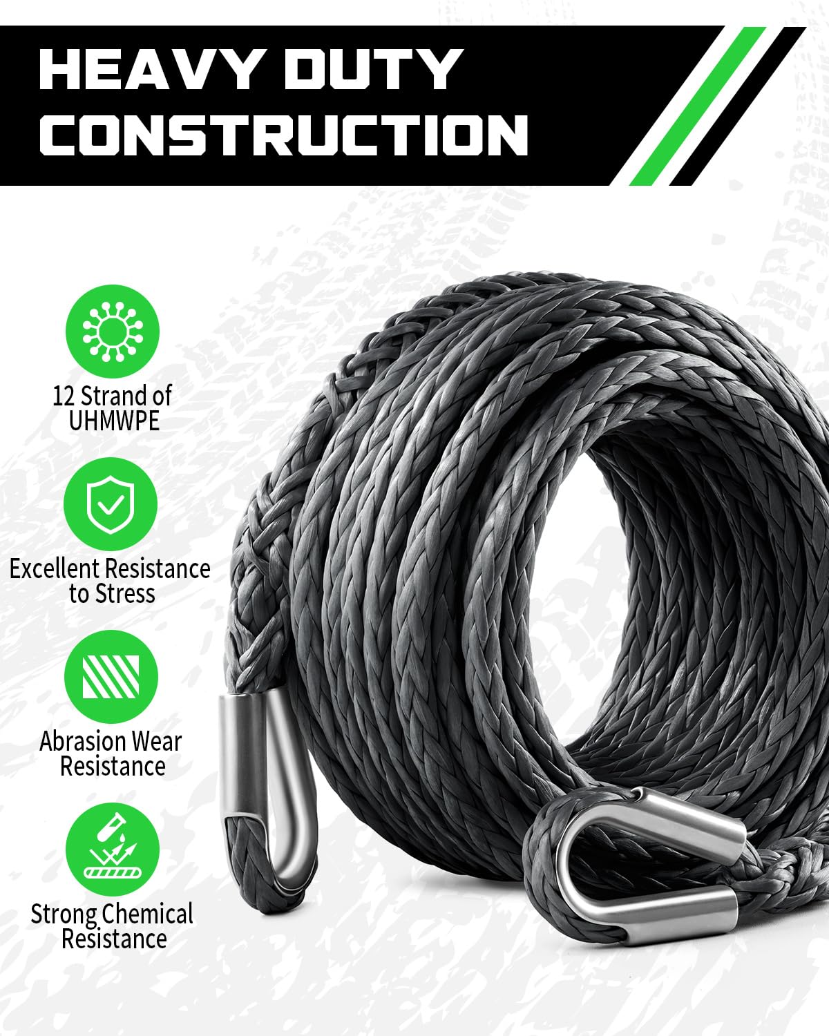 Snapklik.com : DAYDOOR Winch Rope Extension, 3/8 X 50ft Synthetic Winch ...