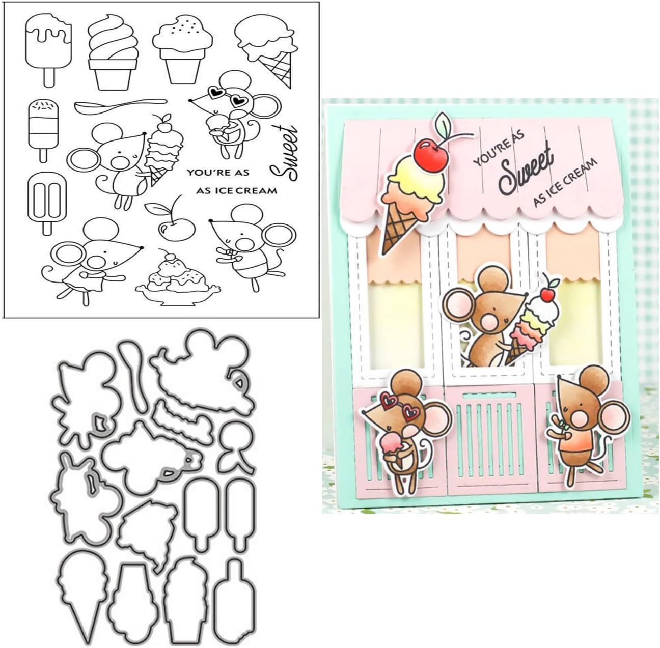 Amazon.com: Ice Cream Stamps and Dies Set for Card Making,Clear Stamps ...