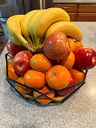 Amazon.com: Fruit Bowl for Kitchen Counter - 12"W Metal & Wood Modern ...