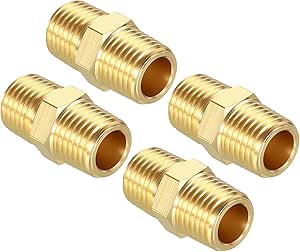 Amazon.com: Kozelo Pack of 4, 1/4" MNPT to 1/4" MNPT Solid Brass Hex ...