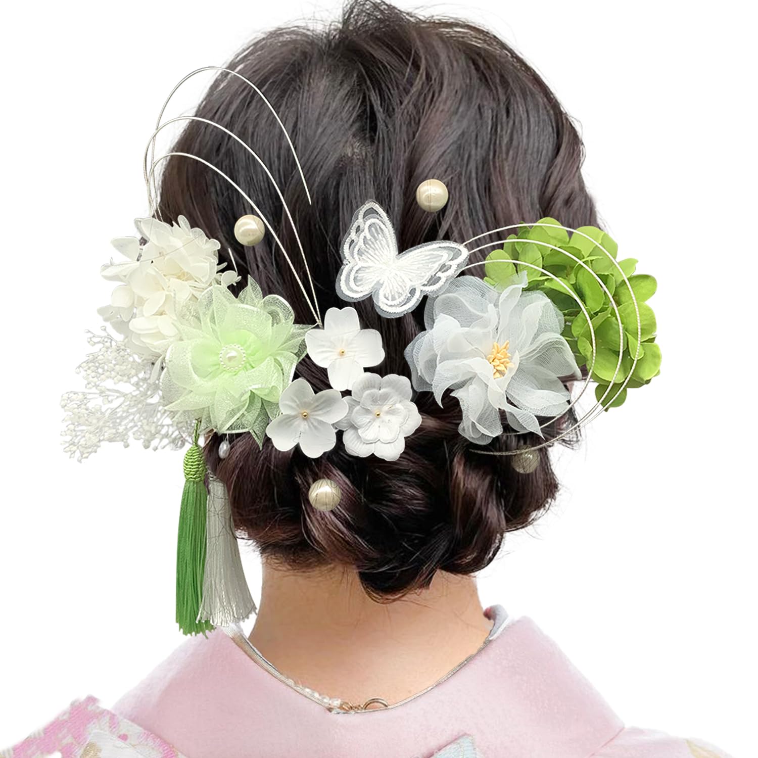 Amazon.co.jp: 【Baramoly】 髪飾り 七五三 成人式 プリザーブドフラワー ドライフラワー 蝶々 造花 パール 水引き かすみ草 リボン 結婚式 卒業式 和装 着物 留袖 ...