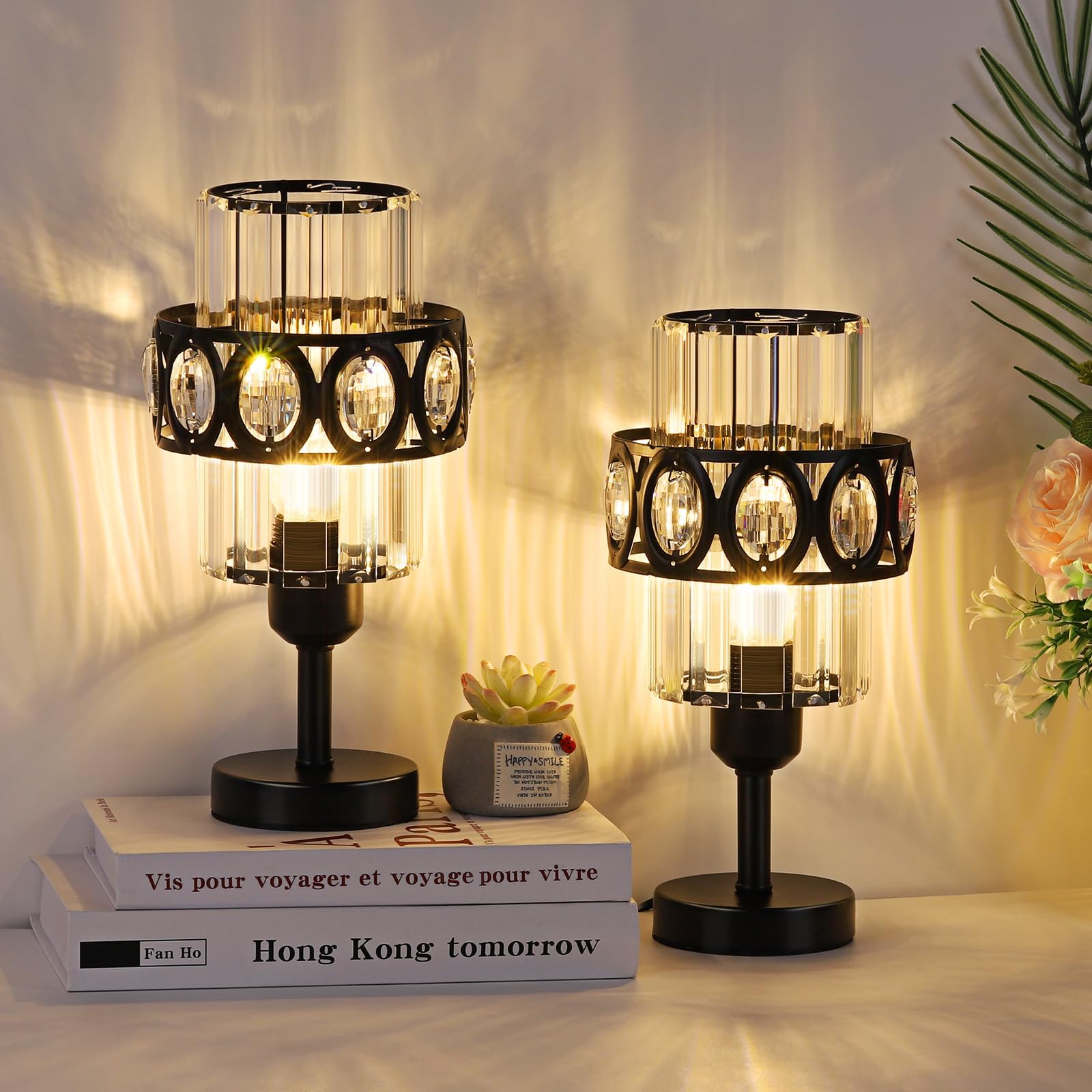 Crystal Bedside Table Lamps Elegant Modern Desk Lamp Set of 2 with ...