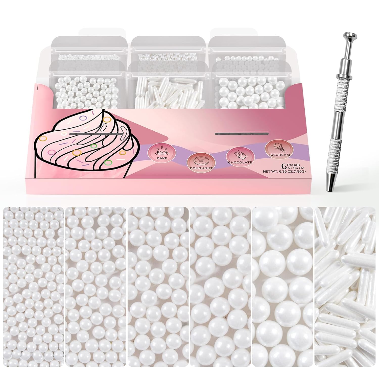 Amazon.com: HUEBEATY White Edible Pearls Sprinkles Set with Claw ...