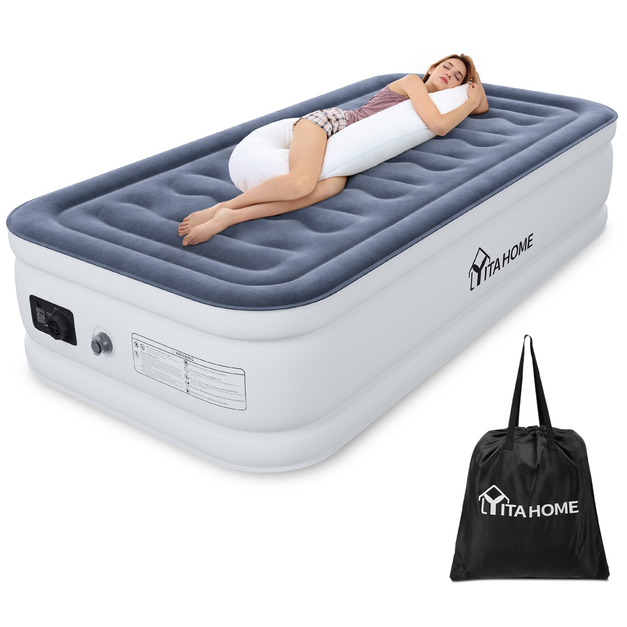 YITAHOME Single Size Air Bed Self-inflating Air Mattress Portable Blow ...