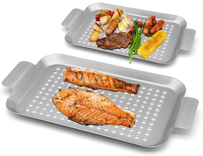 Amazon.com: Grill Topper Non-Stick Stainless Steel BBQ Tray with Holes ...