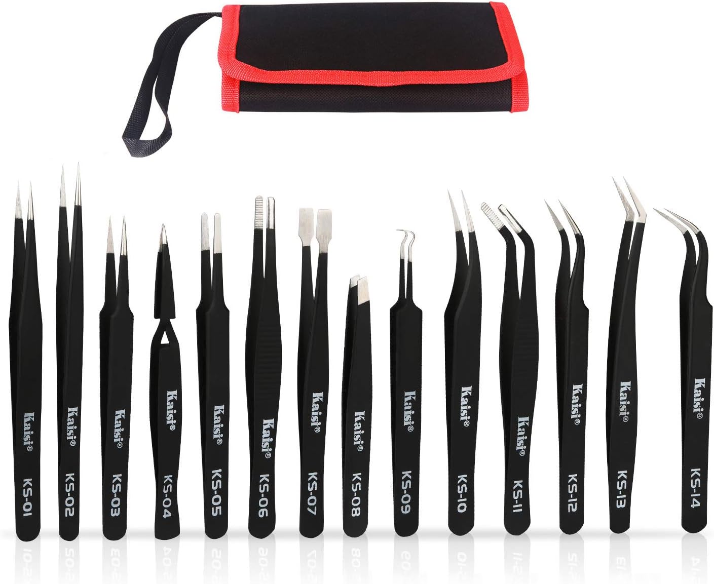 Kaisi 14 PCS Precision Tweezers Set, ESD Tweezer Set, Anti-Static ...