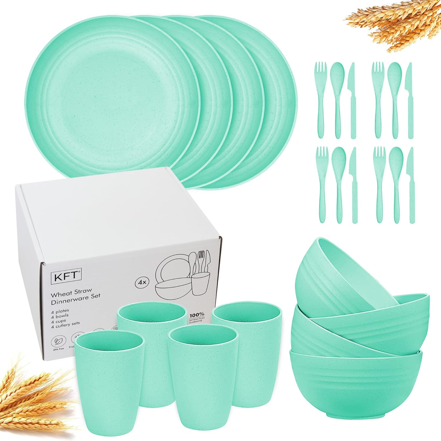 Amazon.com | 24pc Wheat Straw Dinnerware Sets for 4 Lightweight ...