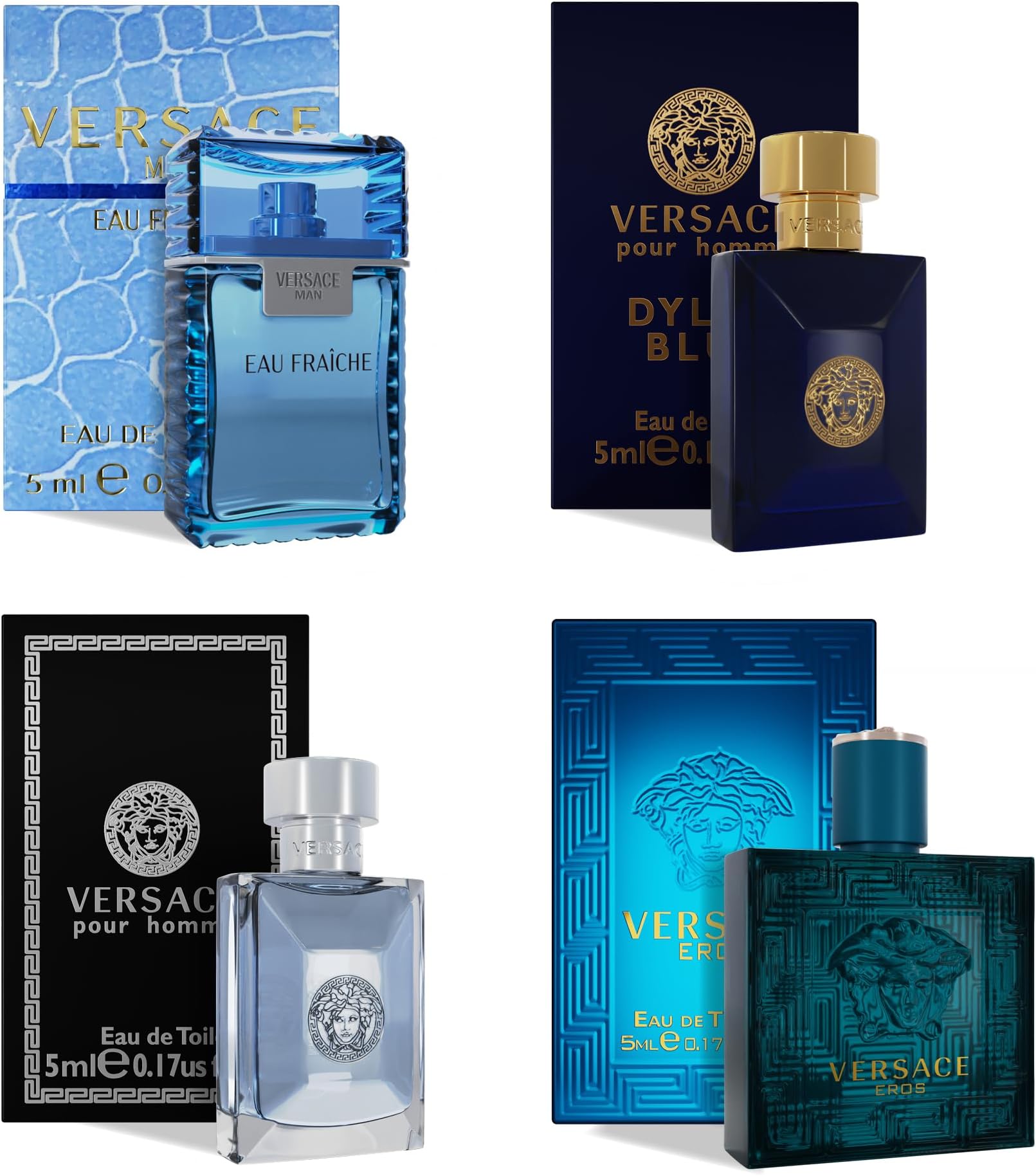 Amazon.com : Versace Cologne for Men Set of 4 Mini Eros, Pour Homme ...