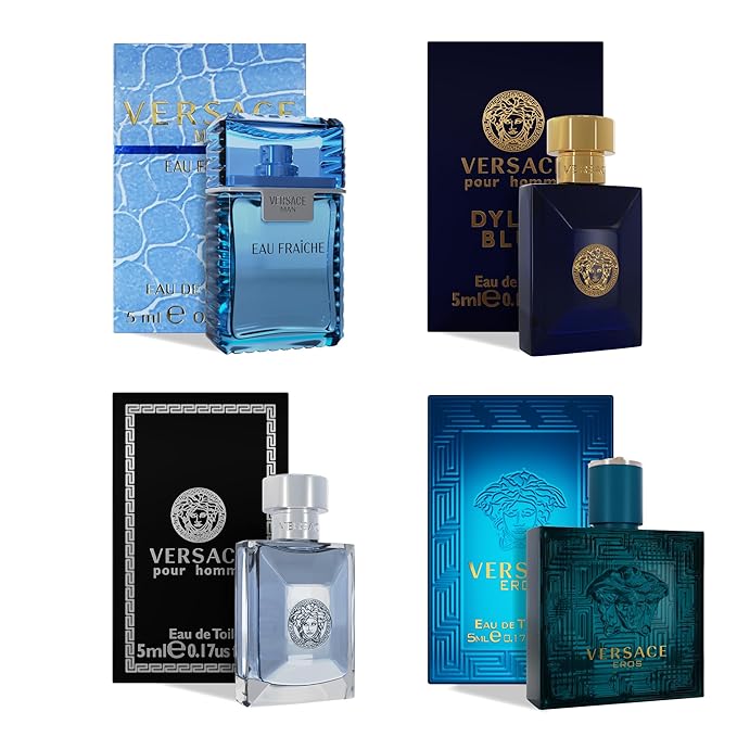 Amazon.com : Versace Cologne for Men Set of 4 Mini Eros, Pour Homme ...