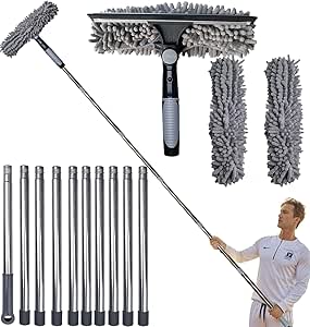 Amazon.com: 20+ft Squeegee Window Cleaner Duster 2 in 1 Rotatable ...