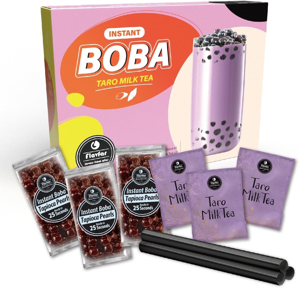 Amazon.com: Flavfar Instant Boba Bubble Taro Milk Tea Kit with ...