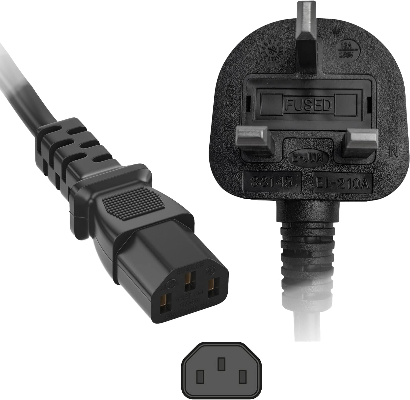 Maplin Power Lead IEC C13 Female Plug to UK 3 Pin Mains Plug 13 Amp ...