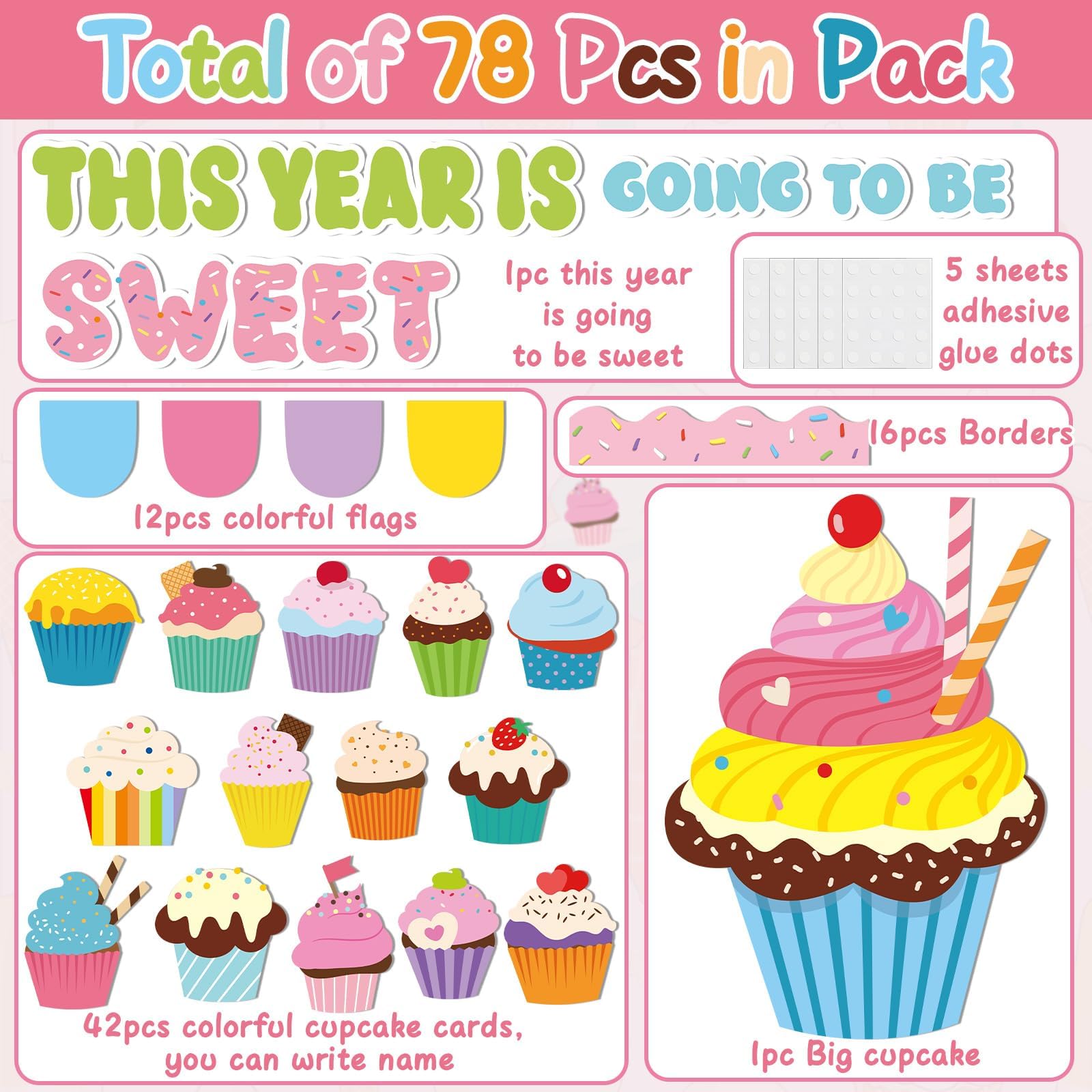 Snapklik.com : ZOIIWA Cupcake Birthday Bulletin Board Spring Bulletin ...