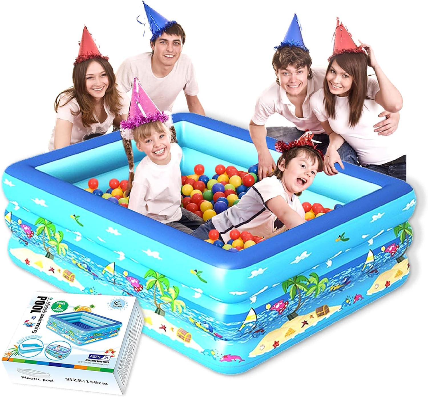 Inflatable Paddling Pool for Kids, 150cm Rectangle Swimming Pool for ...