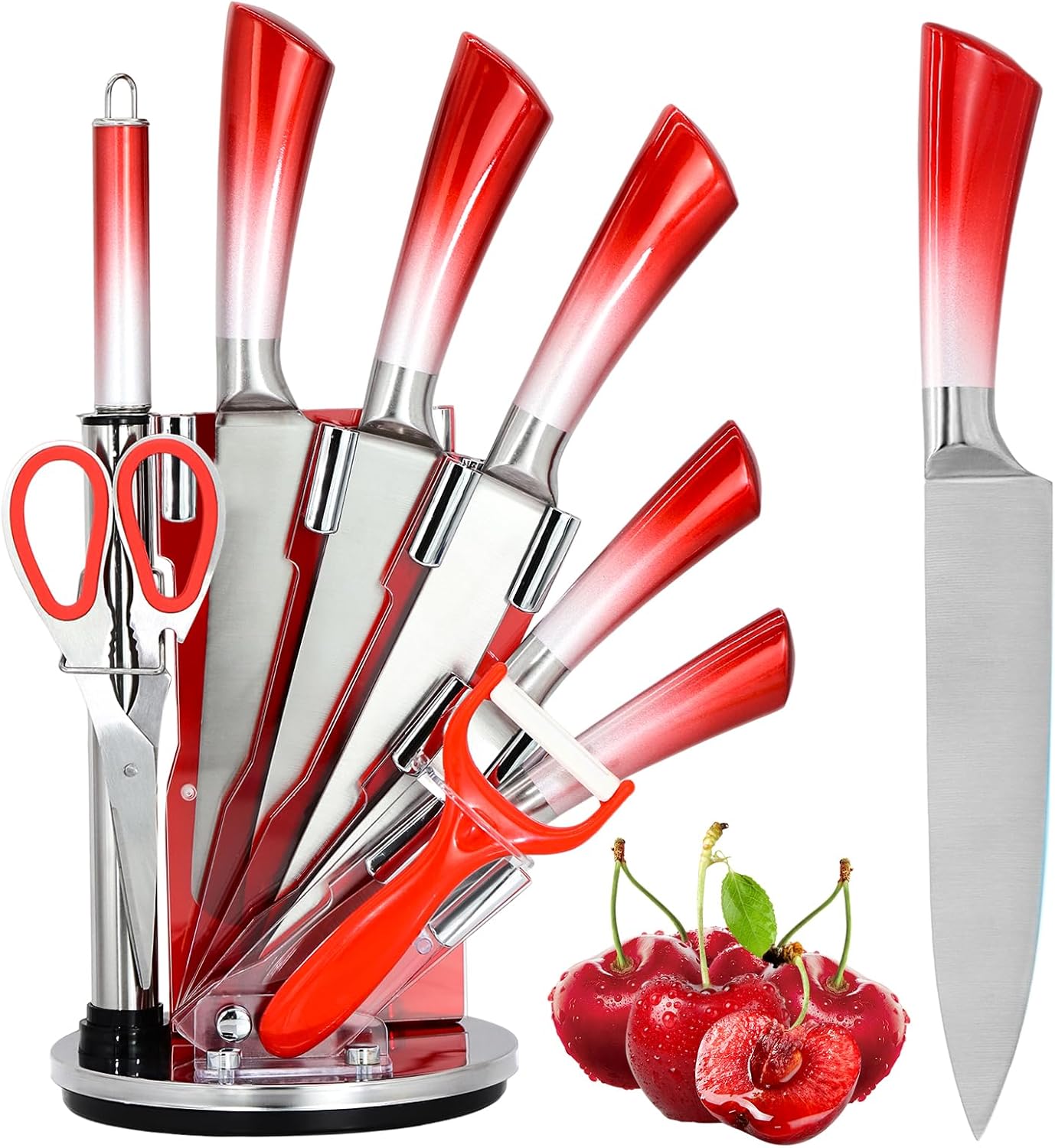 Amazon.com: Kitchen Knife Set, 9-Piece Red Knives Set for Kitchen, Non ...