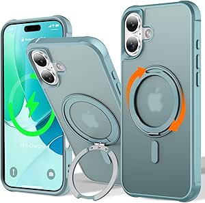 Amazon.com: UMIONE 360° Rotatable Magnetic Ring Design for iPhone 16 Plus, Built-in Invisible ...